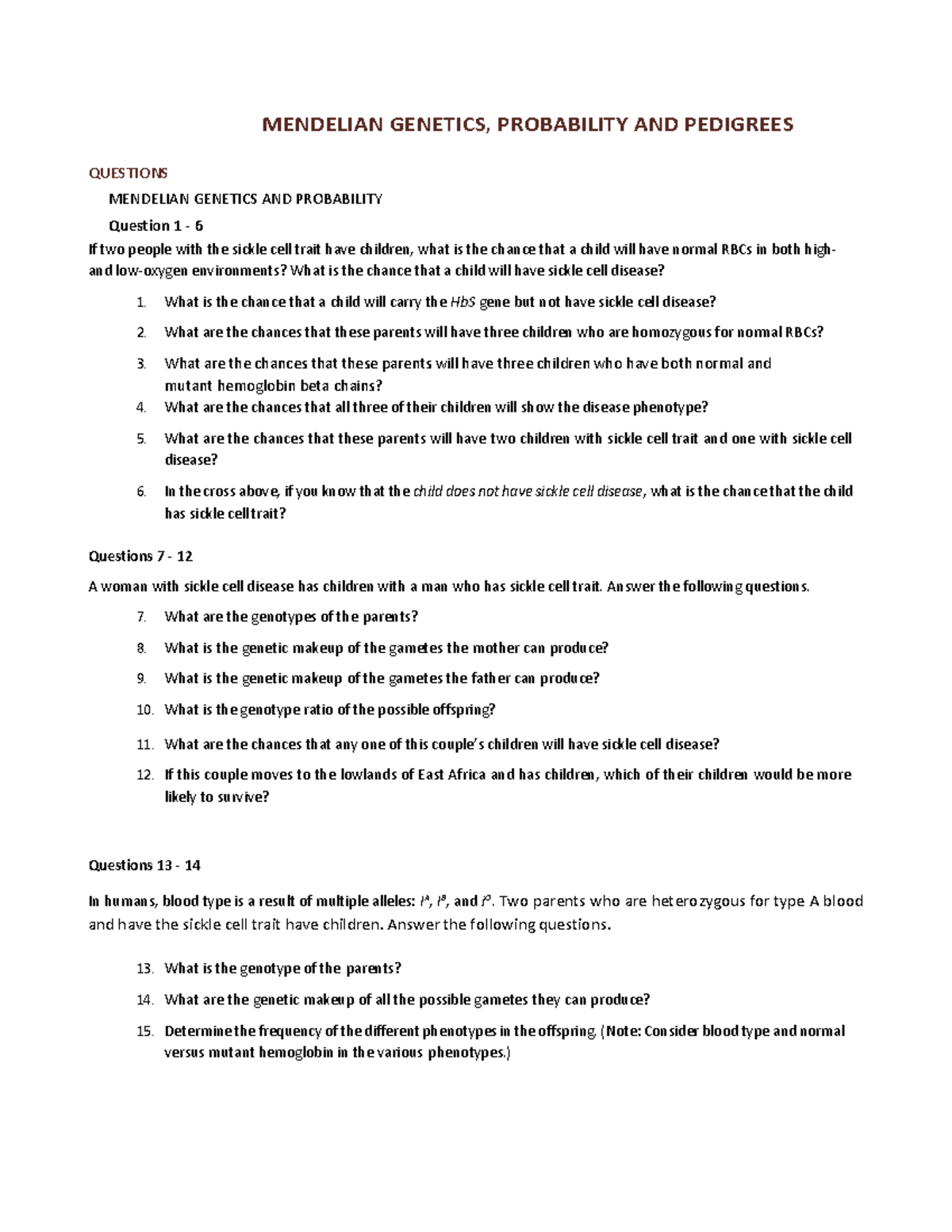 Mendalian genetics,probability and pedigree mcbn tut 1 - MENDELIAN ...