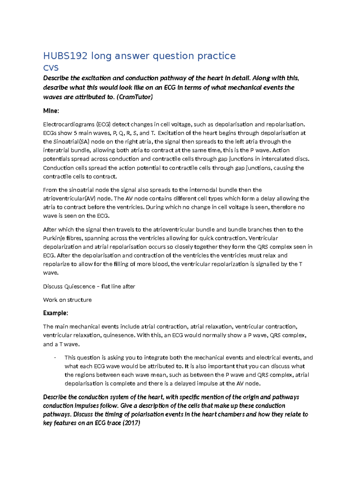 HUBS192 long answer practice questions - HUBS192 long answer question ...