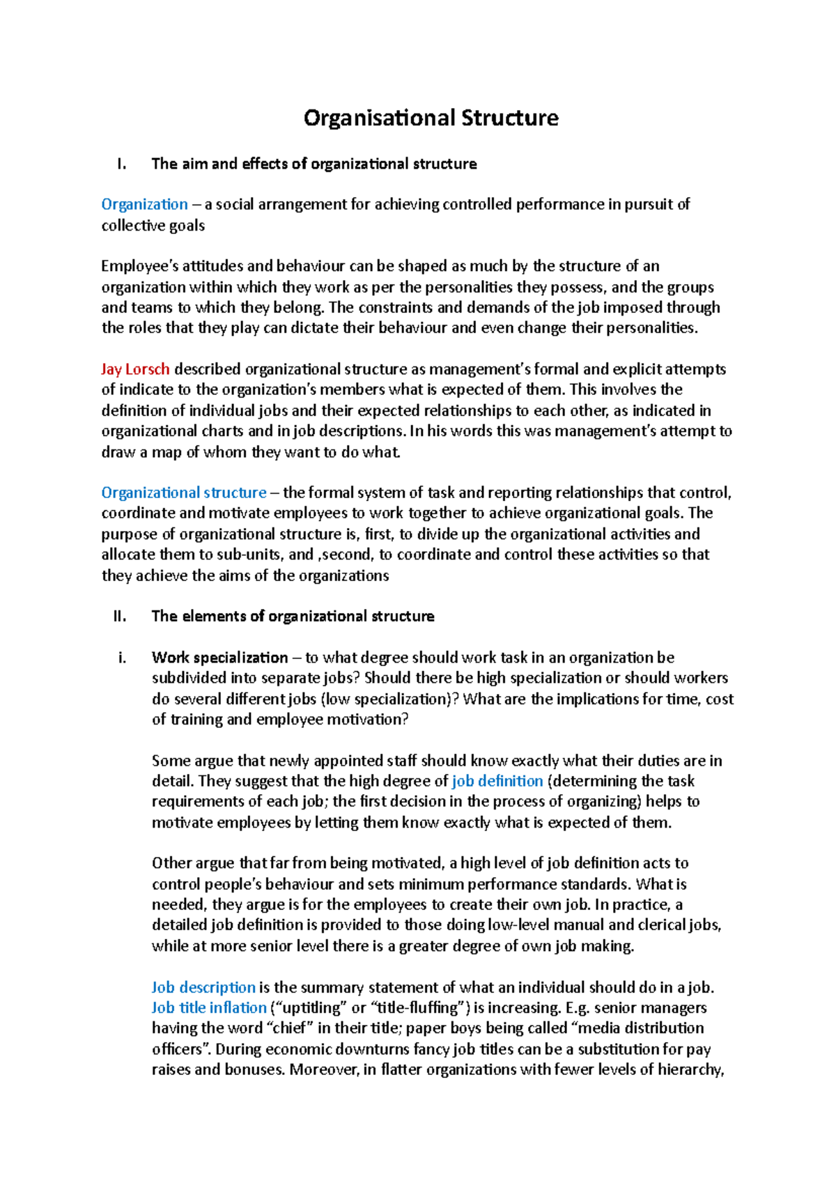 Organizational structure - Organisational Structure I. The aim and ...