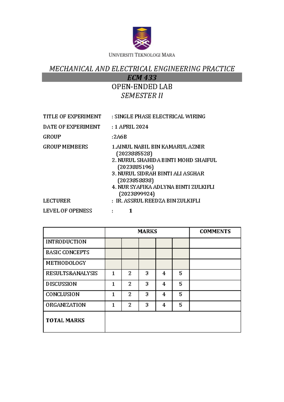 Report 2 electrical - MECHANICAL AND ELECTRICAL ENGINEERING PRACTICE ...