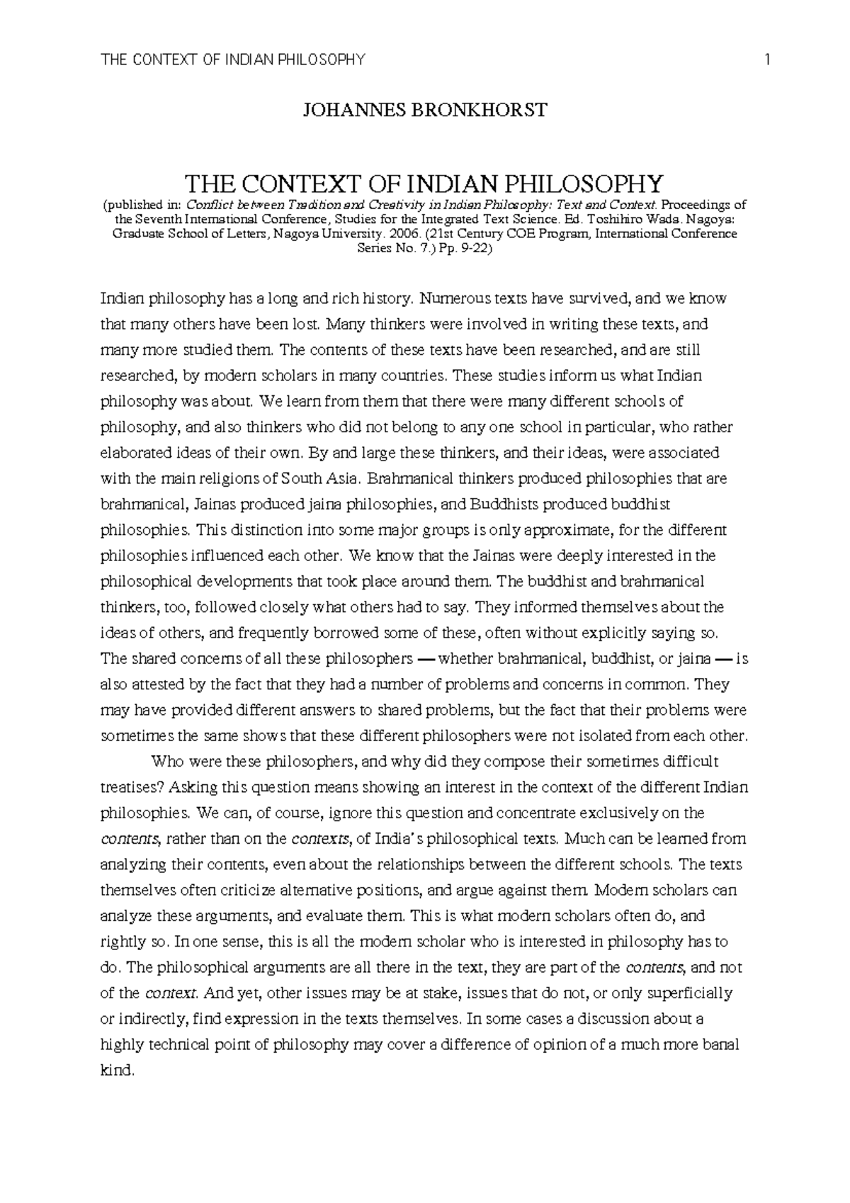 BIB B46009 E40253 - Indian literature - JOHANNES BRONKHORST THE CONTEXT ...