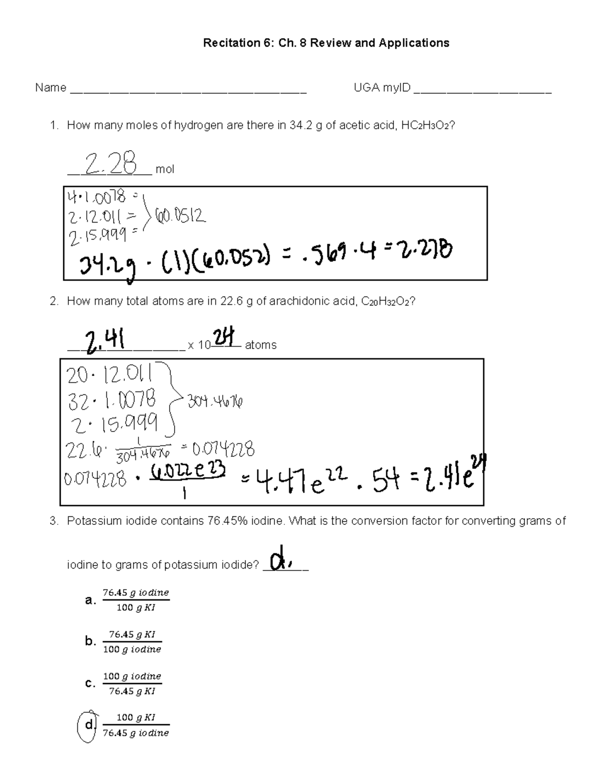 Recitation 6 - Ch. 8 Review and Applications Course Hero - Recitation 6 ...