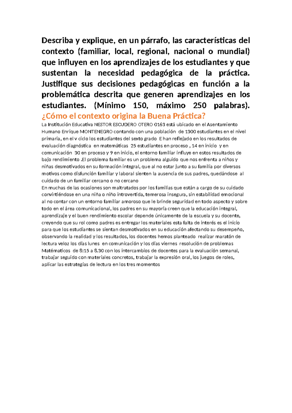 Avance Buenas Practicas OK - Describa y explique, en un párrafo, las características del ...