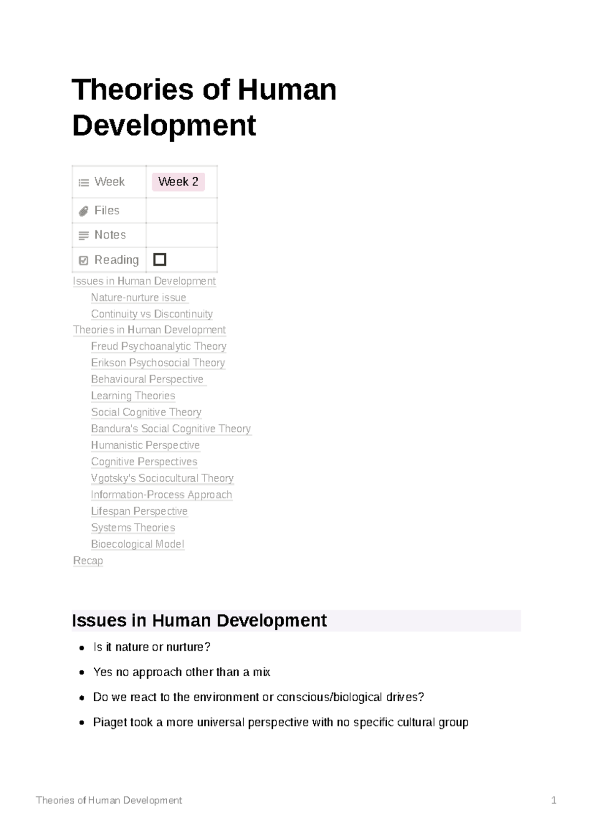 Theories of Human Development - Theories of Human Development Week Week ...