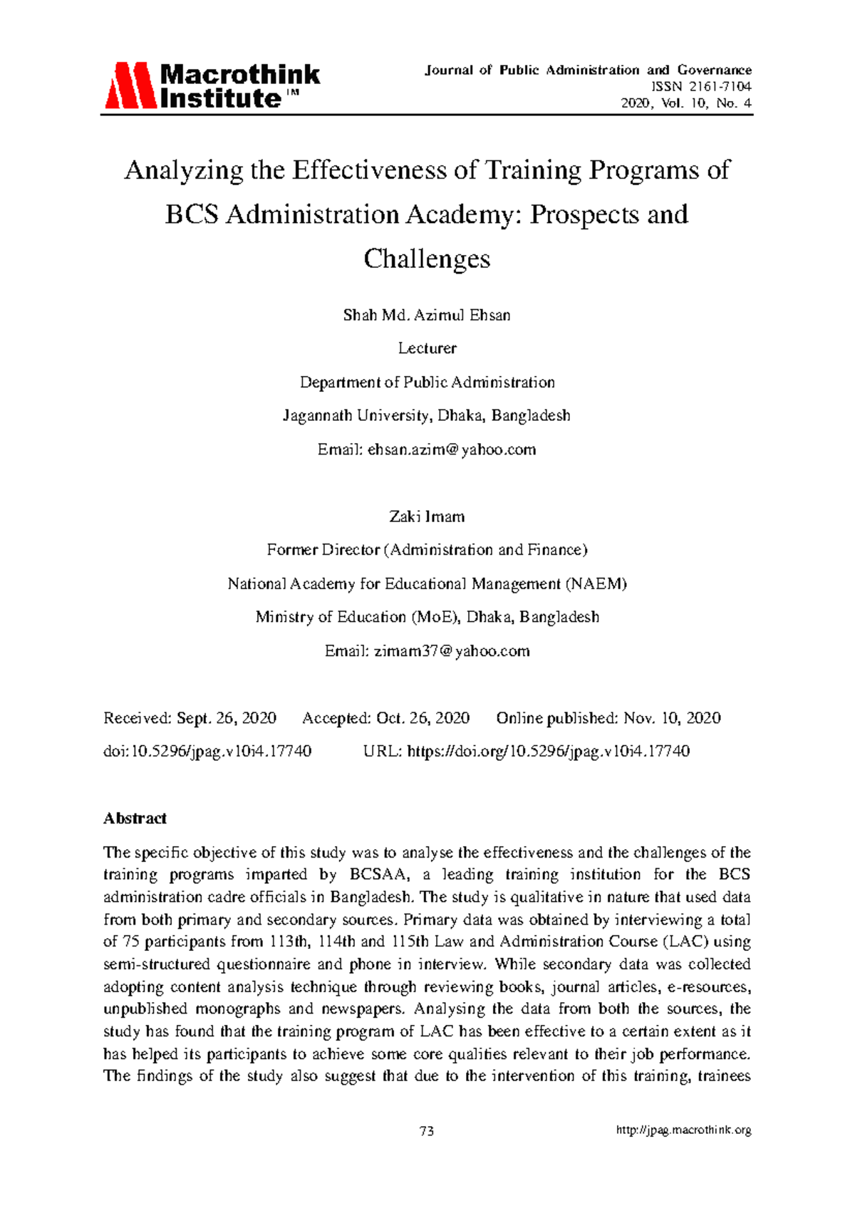 17740 63362 1 PB - dhdhd - ISSN 2161- 2020, Vol. 10, No. 4 Analyzing ...