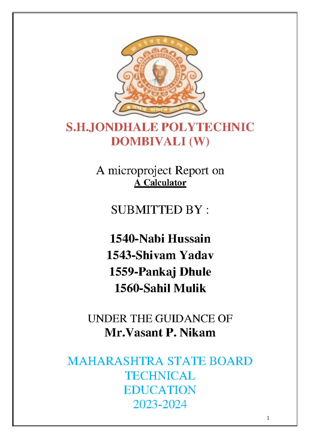 Py pro - S.H POLYTECHNIC DOMBIVALI (W) A microproject Report on A ...