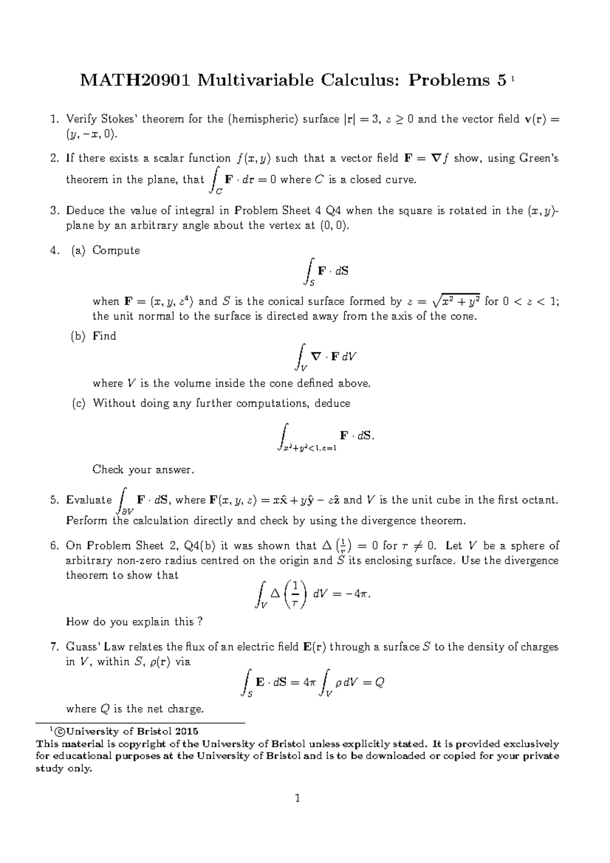 MATH20901 2014-2015 Problem Set 5 - MATH20901 Multivariable Calculus ...