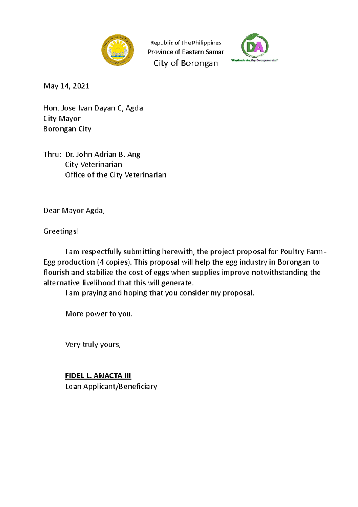 project proposal - Republic of the Philippines Province of Eastern ...