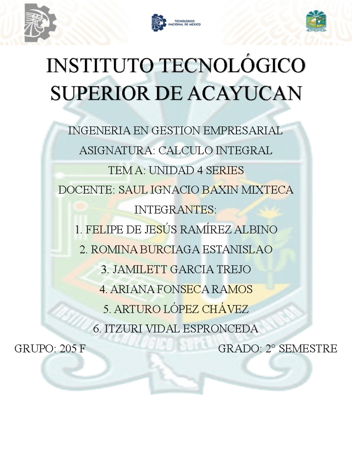 Unidad 4 Series - investigación - INSTITUTO TECNOLÓGICO SUPERIOR DE ACAYUCAN INGENERIA EN ...