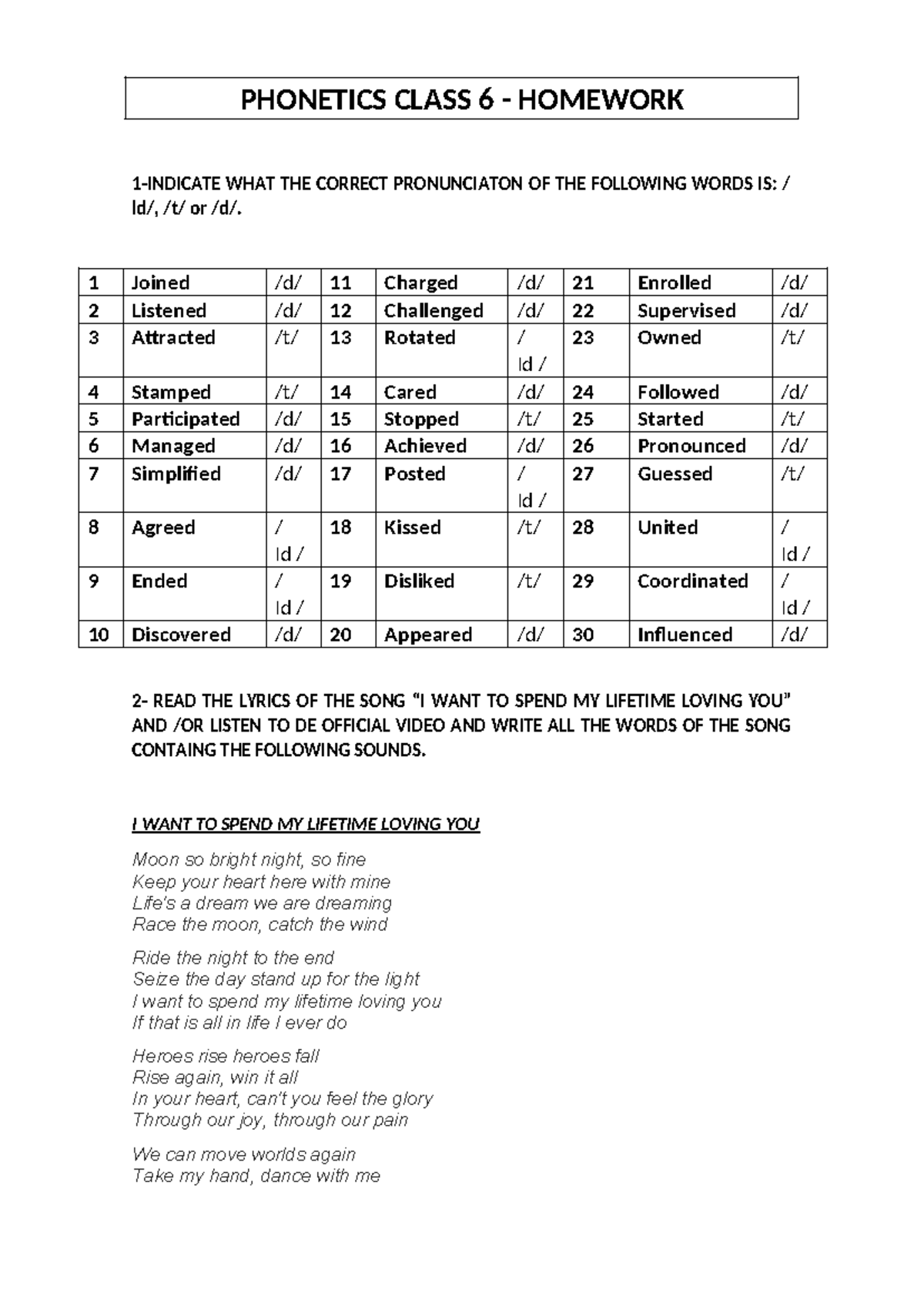 Phonetics Class 6. homework - PHONETICS CLASS 6 - HOMEWORK 1-INDICATE ...