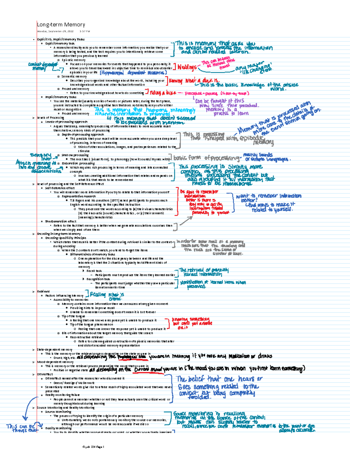 Long Term Memory Lecture Notes And Simpler Notes Combined Explicit