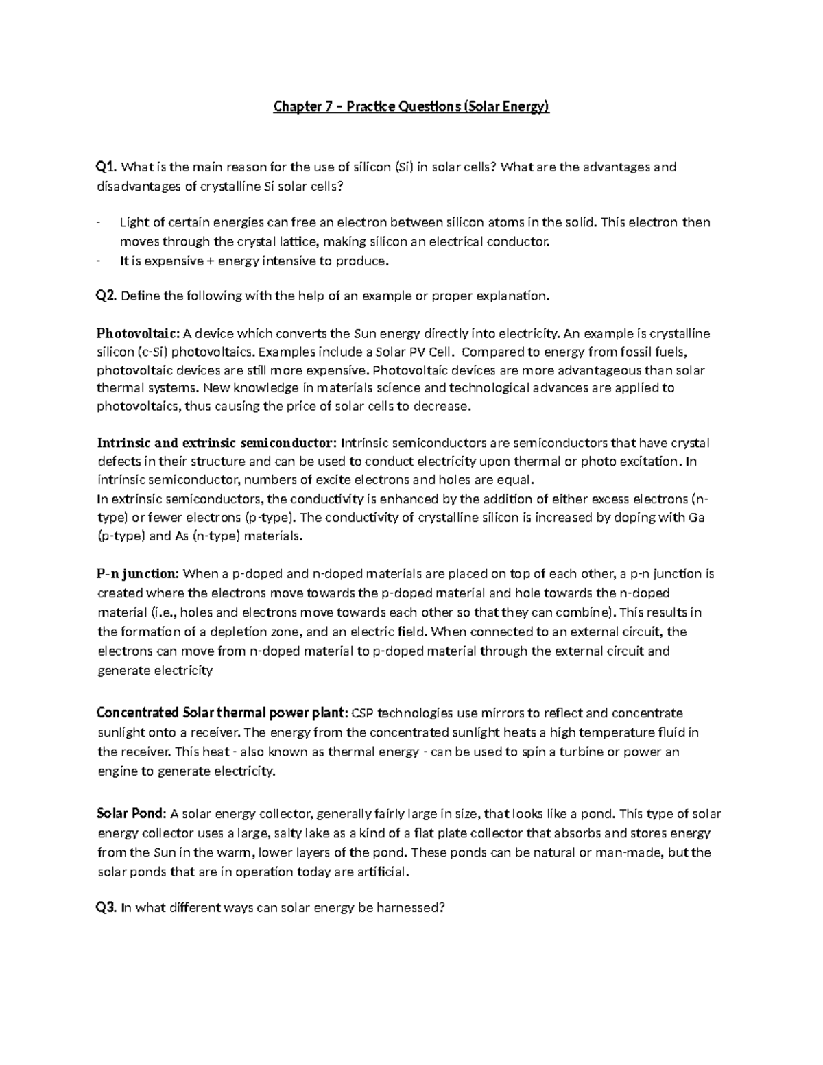 Practice Questions 7 - What is the main reason for the use of silicon ...