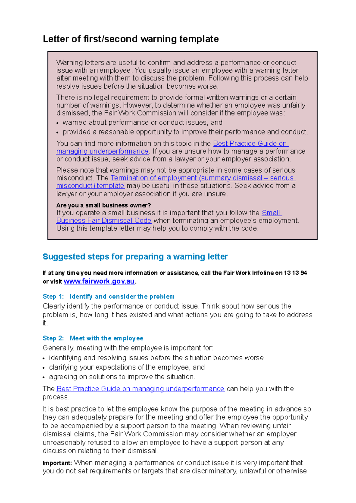 First warning letter template - Letter of first/second warning template ...