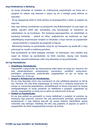 Ang Pambubulas o Bullying - Ito ay nagaganap dahil sa hindi pantay na ...