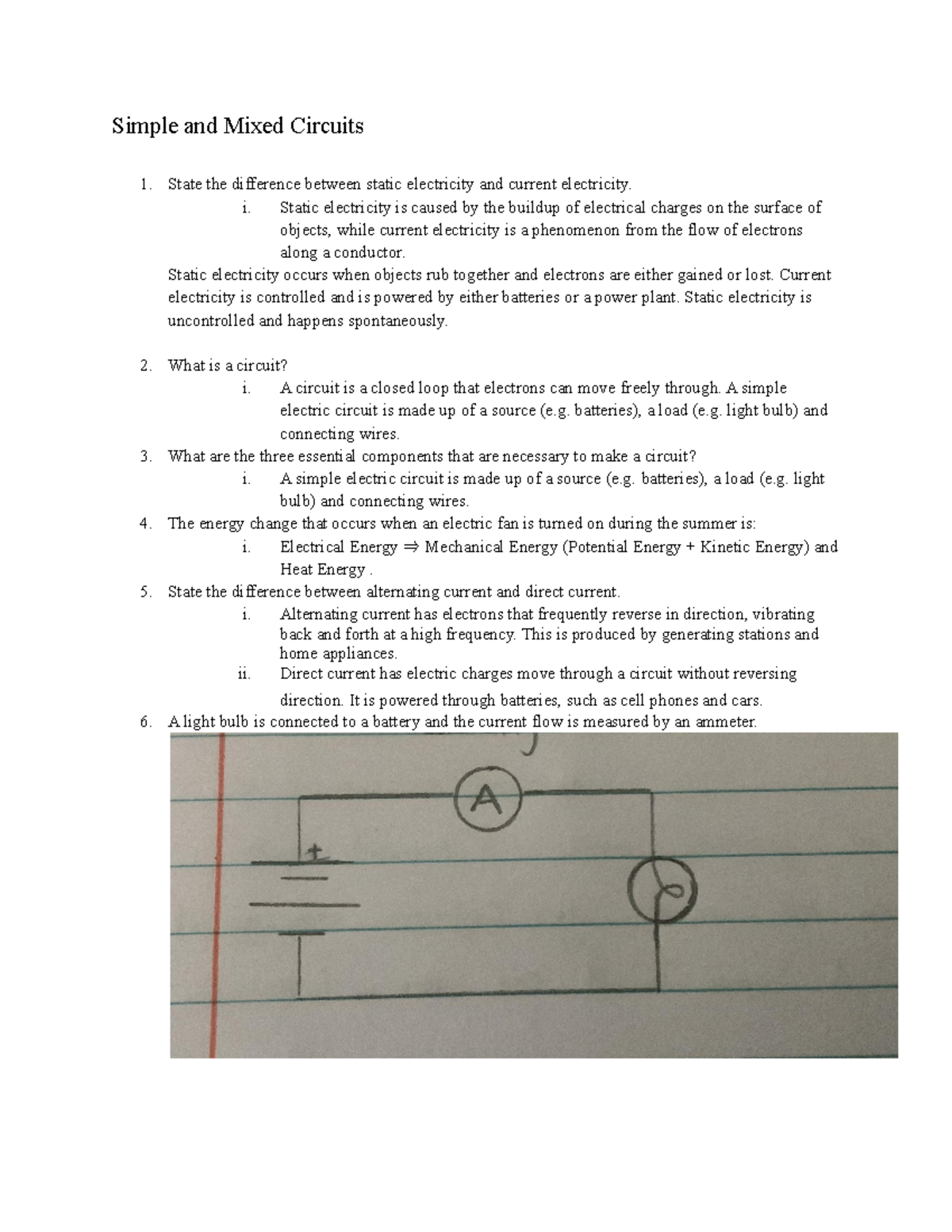 Simple and Mixed Circuits - Simple and Mixed Circuits State the ...