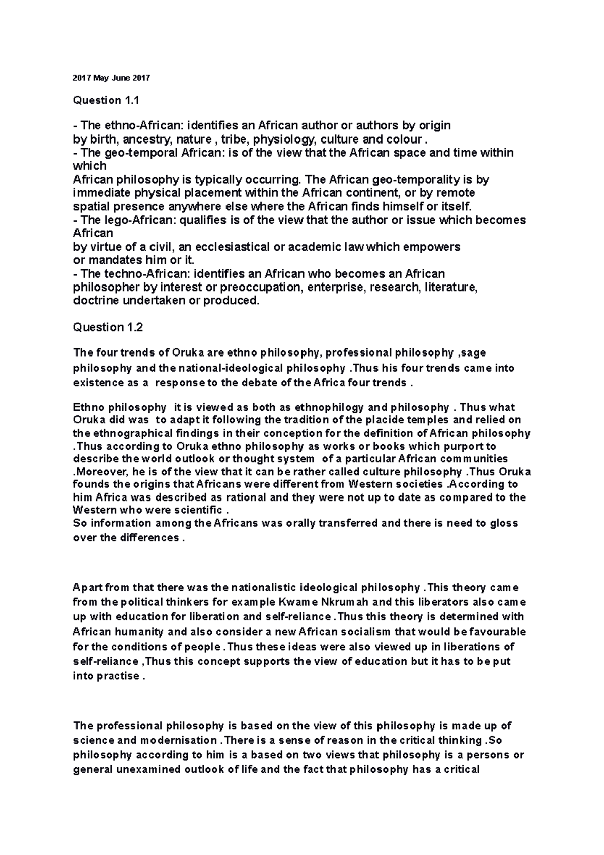 Pls-solutions-1 - 2017 May June 2017 Question 1. - The ethno-African ...