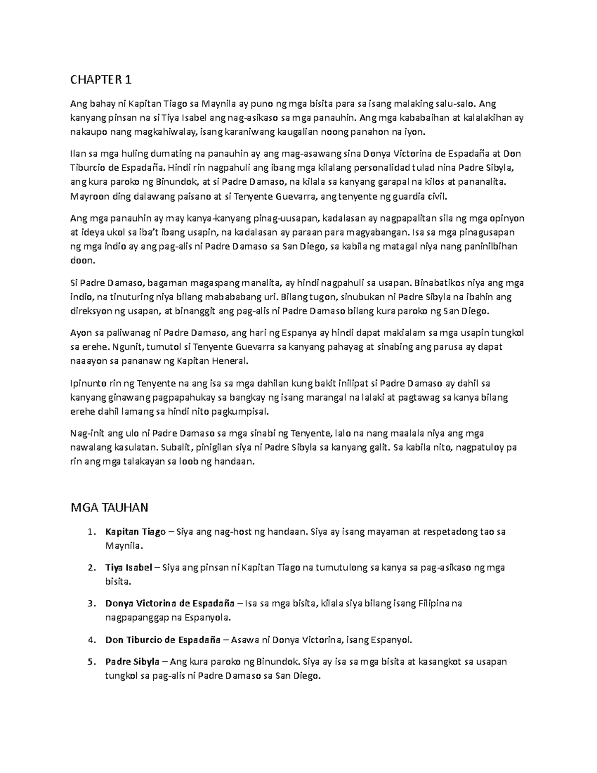 Noli Me Tangere Chapter 1 - 5 Summaries - CHAPTER 1 Ang bahay ni ...