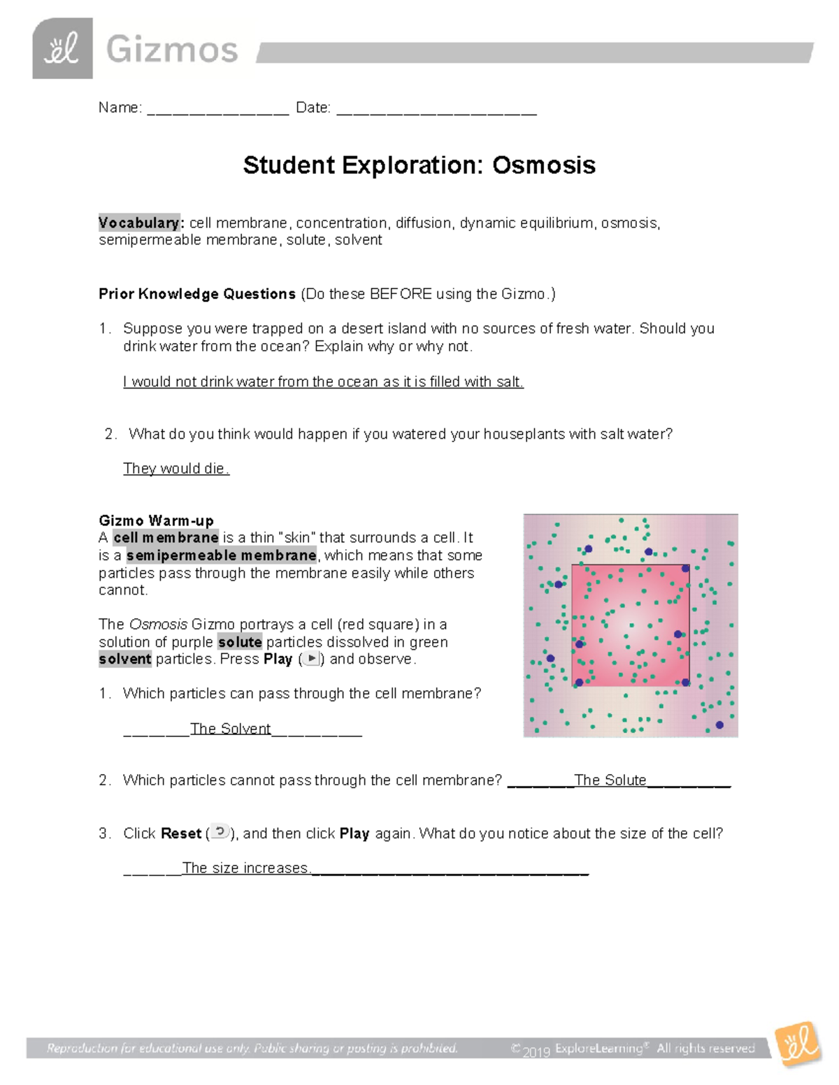 Osmosis SE Gizmo - Name: _________________ Date: ________________________ Student Exploration ...