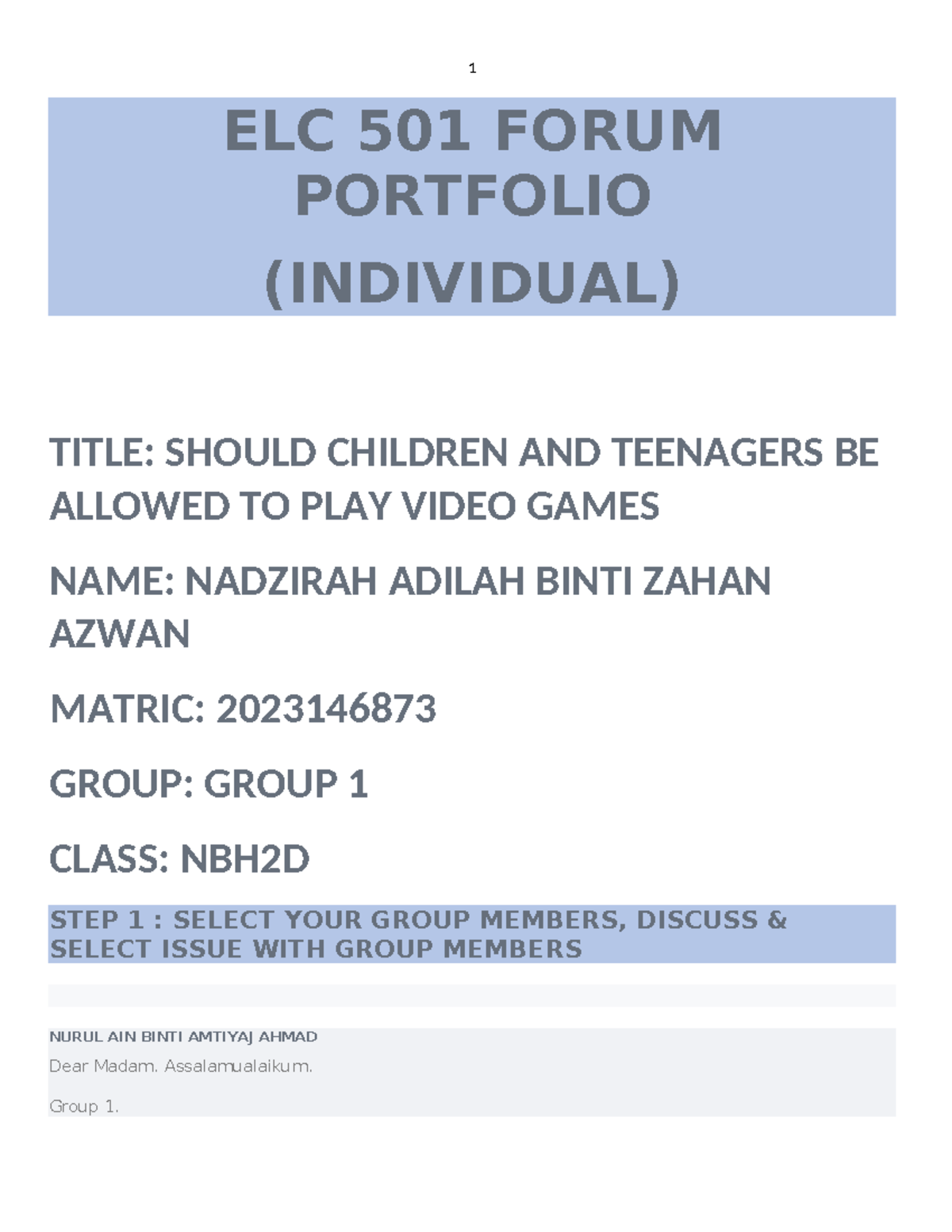 ELC 501 Forum Portfolio 20234 - ELC 501 FORUM PORTFOLIO (INDIVIDUAL ...