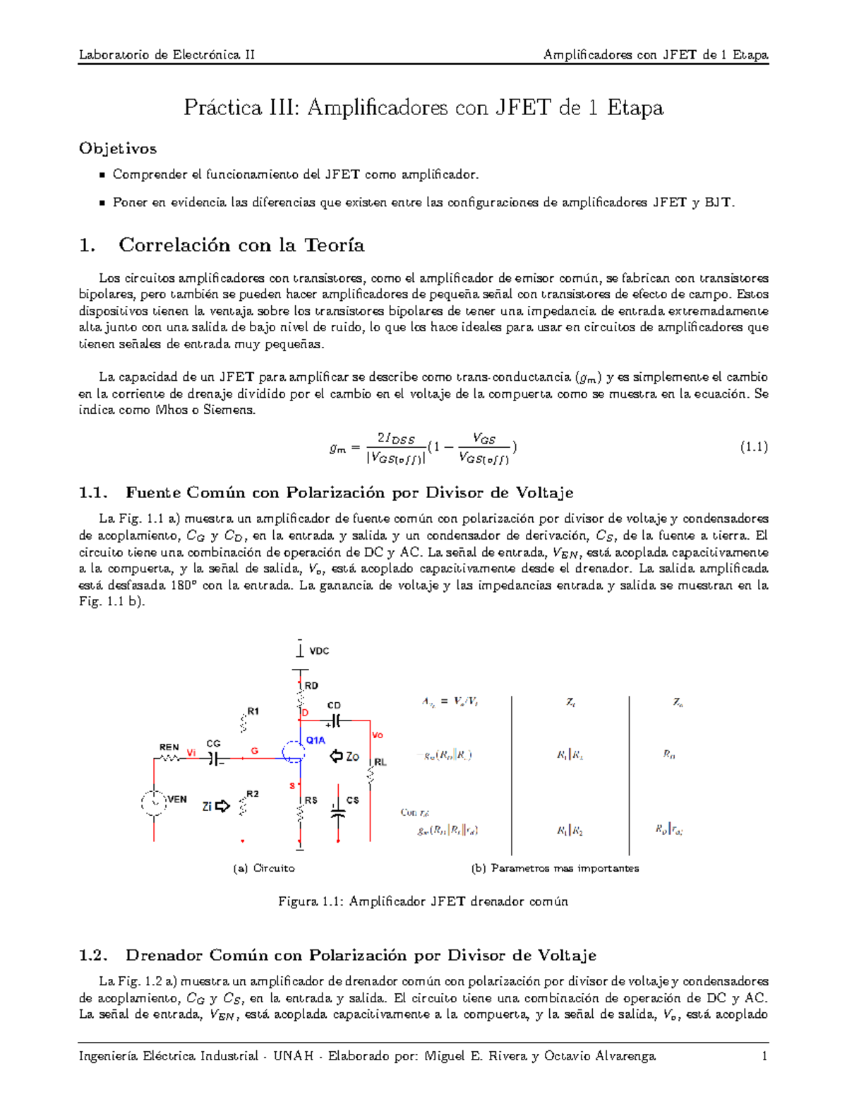 Guia de Practica 4 - Amplificador con JFET de 1 etapa - Pr ́actica III: Amplificadores con JFET ...
