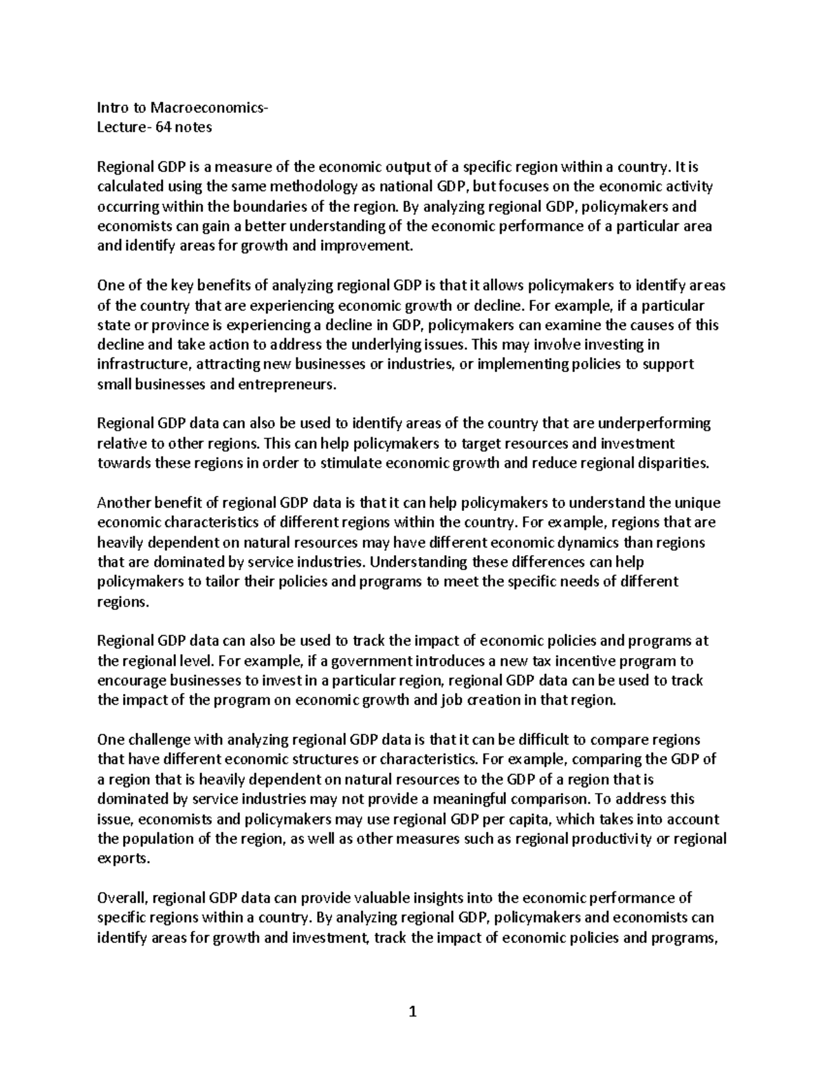 Intro To Macroeconomics Lecture 64 Notes 1 Intro To Macroeconomics Lecture 64 Notes