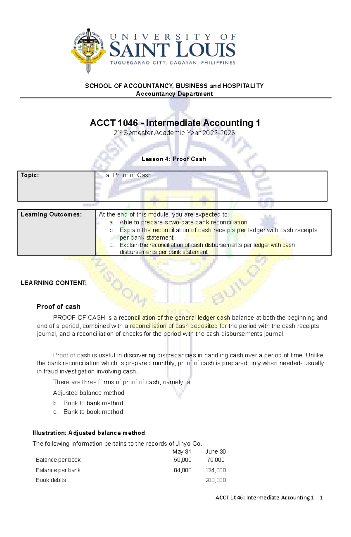 Lesson 4 - Proof of Cash - Xxhb cjhnjihb - SCHOOL OF ACCOUNTANCY ...