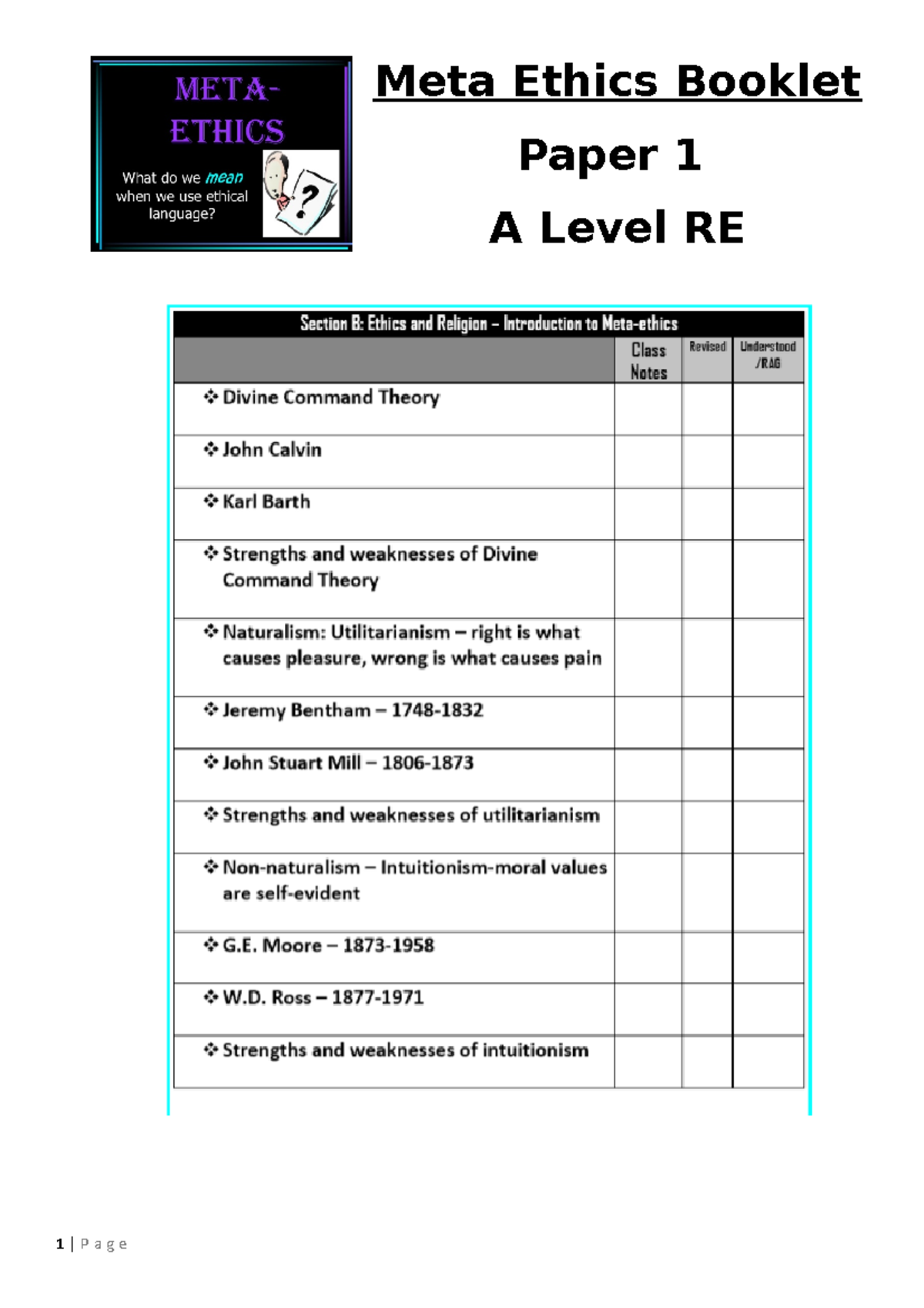 Meta-Ethics-Booklet - Metaethics - Meta Ethics Booklet Paper 1 A Level ...