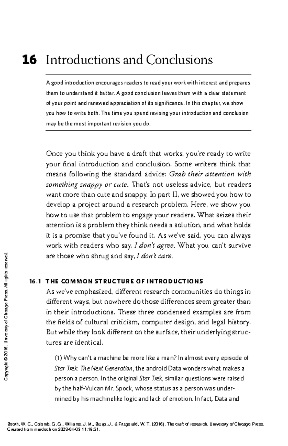 The Craft of Research - (IV. Writing Your Argument) - 16 Introductions ...