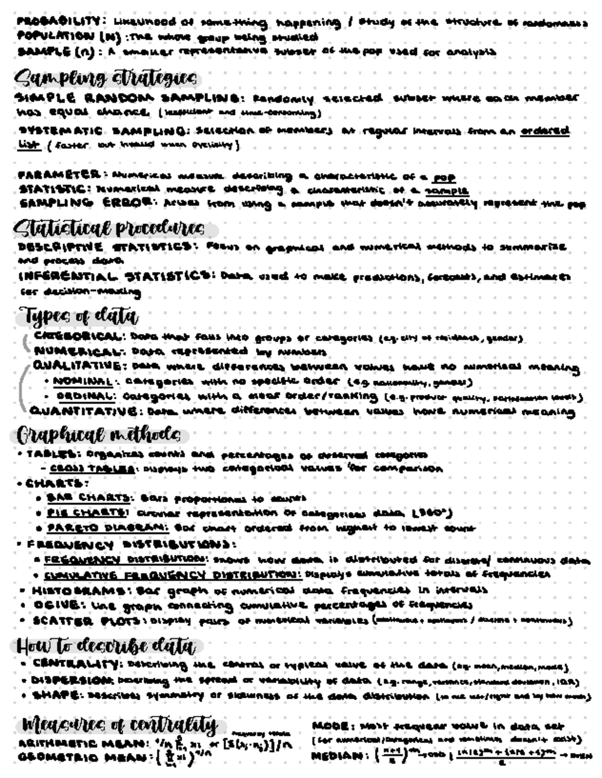 Cheat Sheet Stats - Measures of centrality Sampling strategies ...