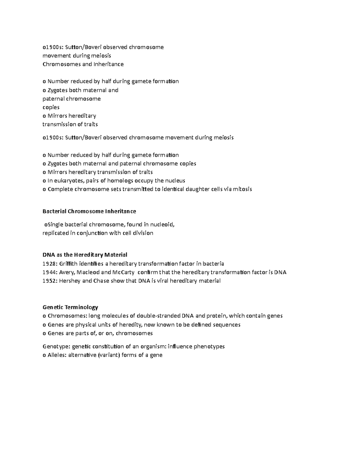 Genetics Broad Veiw NOtes pt 2 - o1900s: Sutton/Boveri observed ...
