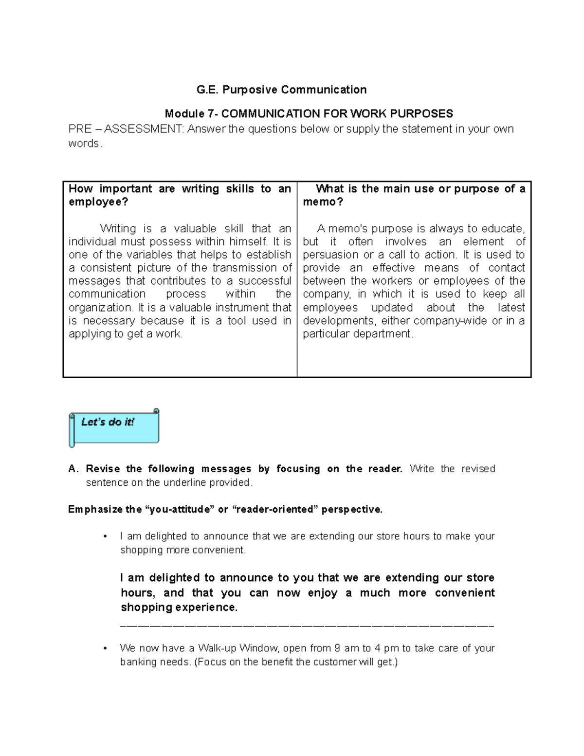 Purcomm M7 - G. Purposive Communication Module 7- COMMUNICATION FOR ...