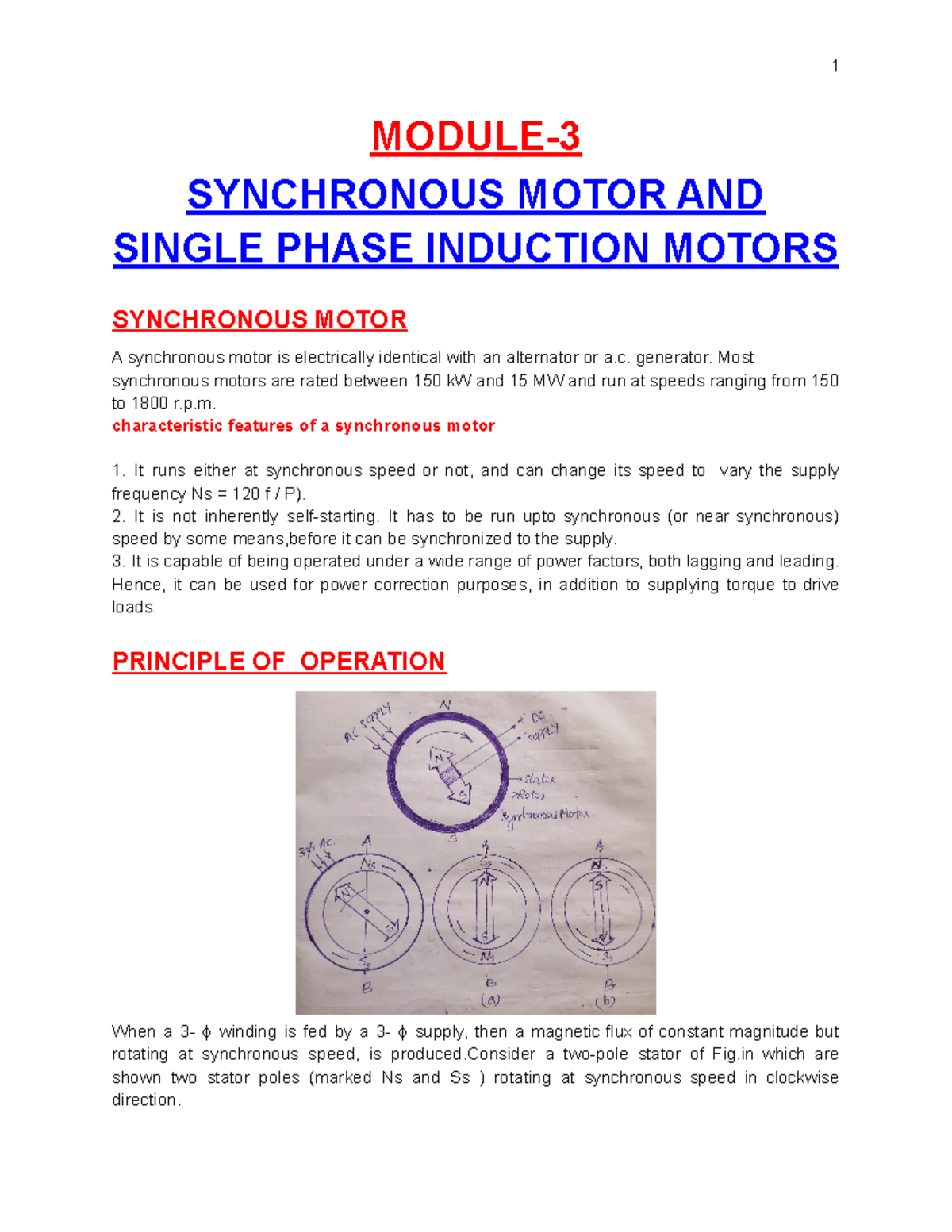 Synchronous Motor AND Single Phase Induction - MODULE- SYNCHRONOUS ...