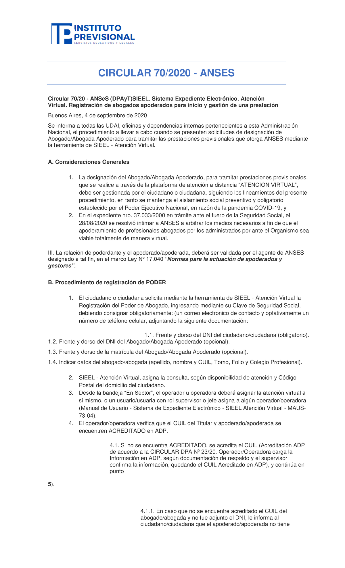 Circular 70 20 - anses - instituto previsional 1652407417322 - CIRCULAR ...