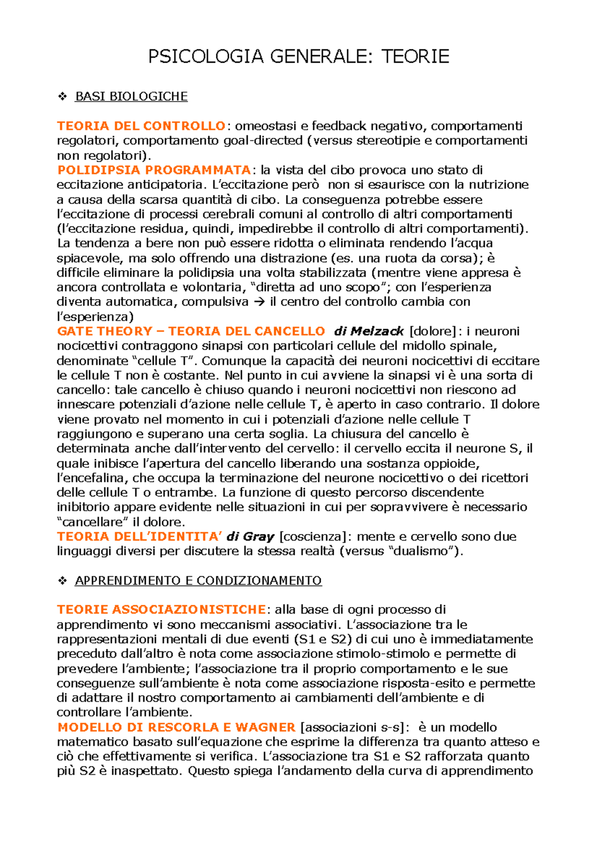Teorie di Psicologia Generale dal libro di Eysenck - PSICOLOGIA ...