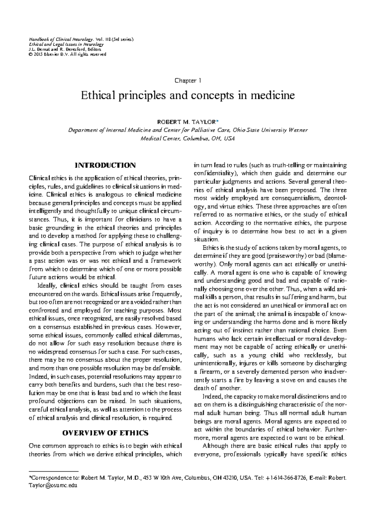 ART 2013 ethical principles medicine - Chapter 1 Ethical principles and concepts in medicine ...