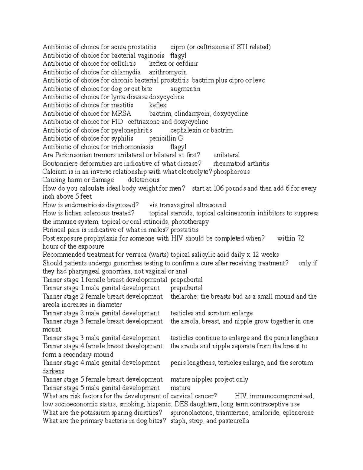 APEA study guide - Antibiotic of choice for acute prostatitis cipro (or ...