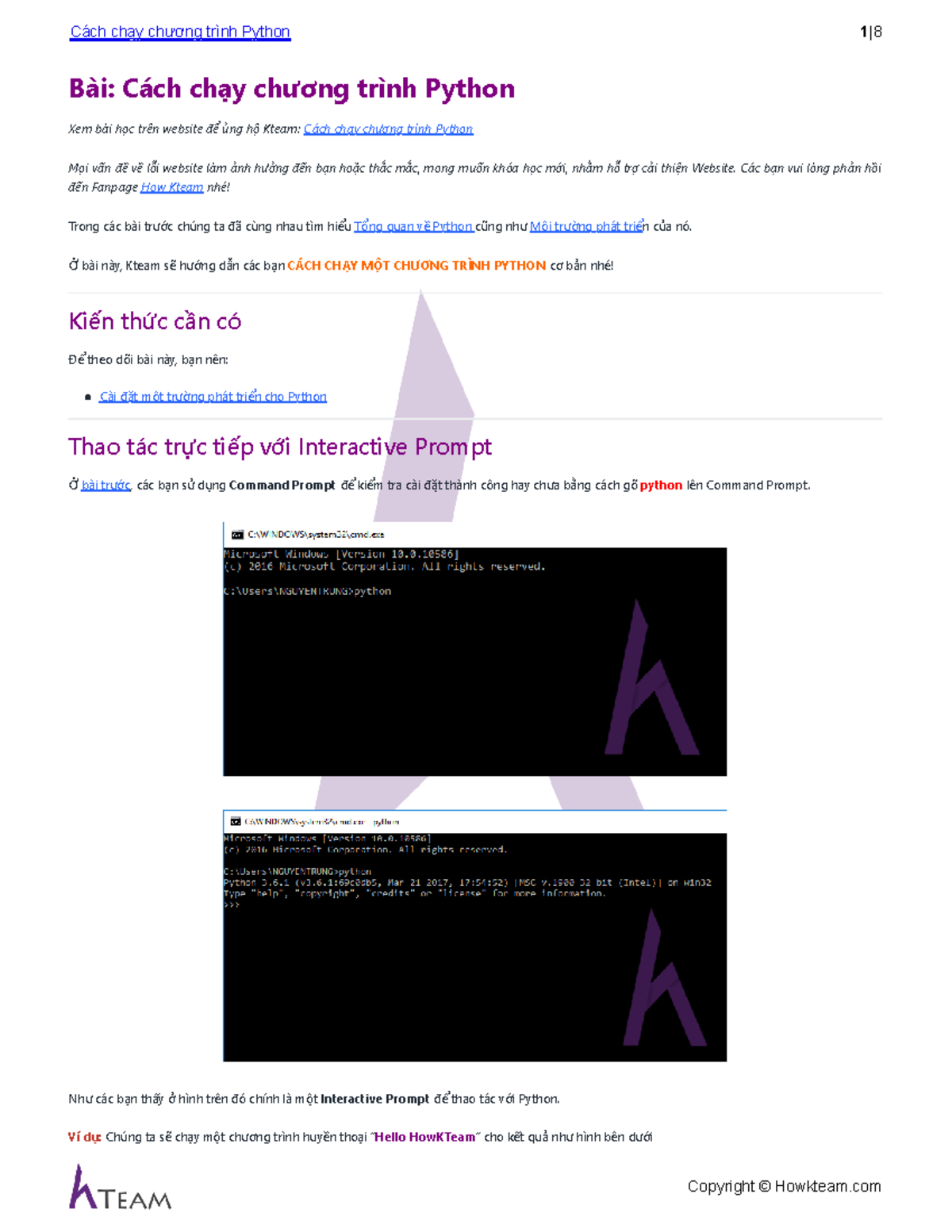 Howkteam.VN - Cách chạy chương trình Python - Bài: Cách chạy chương ...