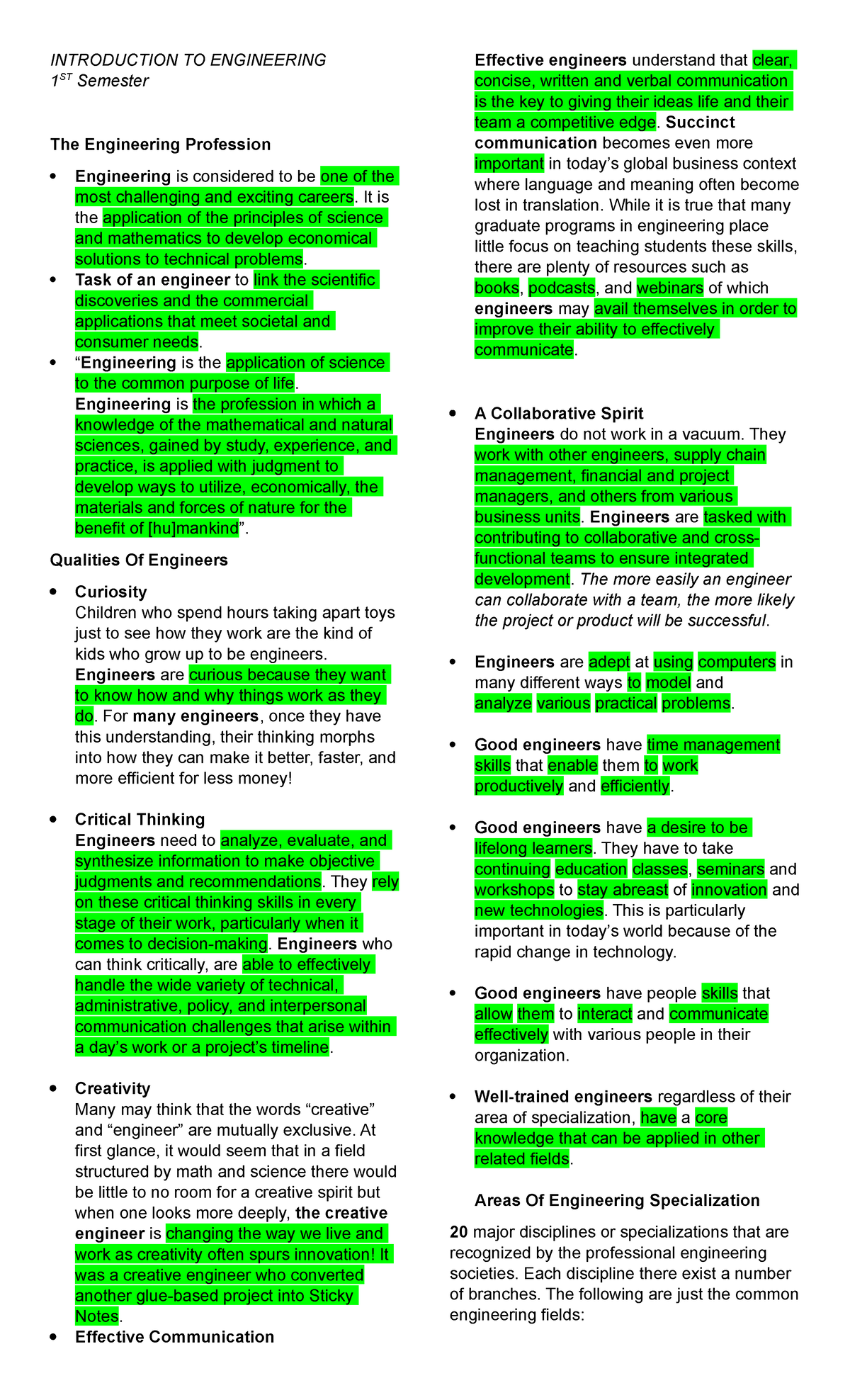 ITE Reviewer - study well - INTRODUCTION TO ENGINEERING 1 ST Semester ...