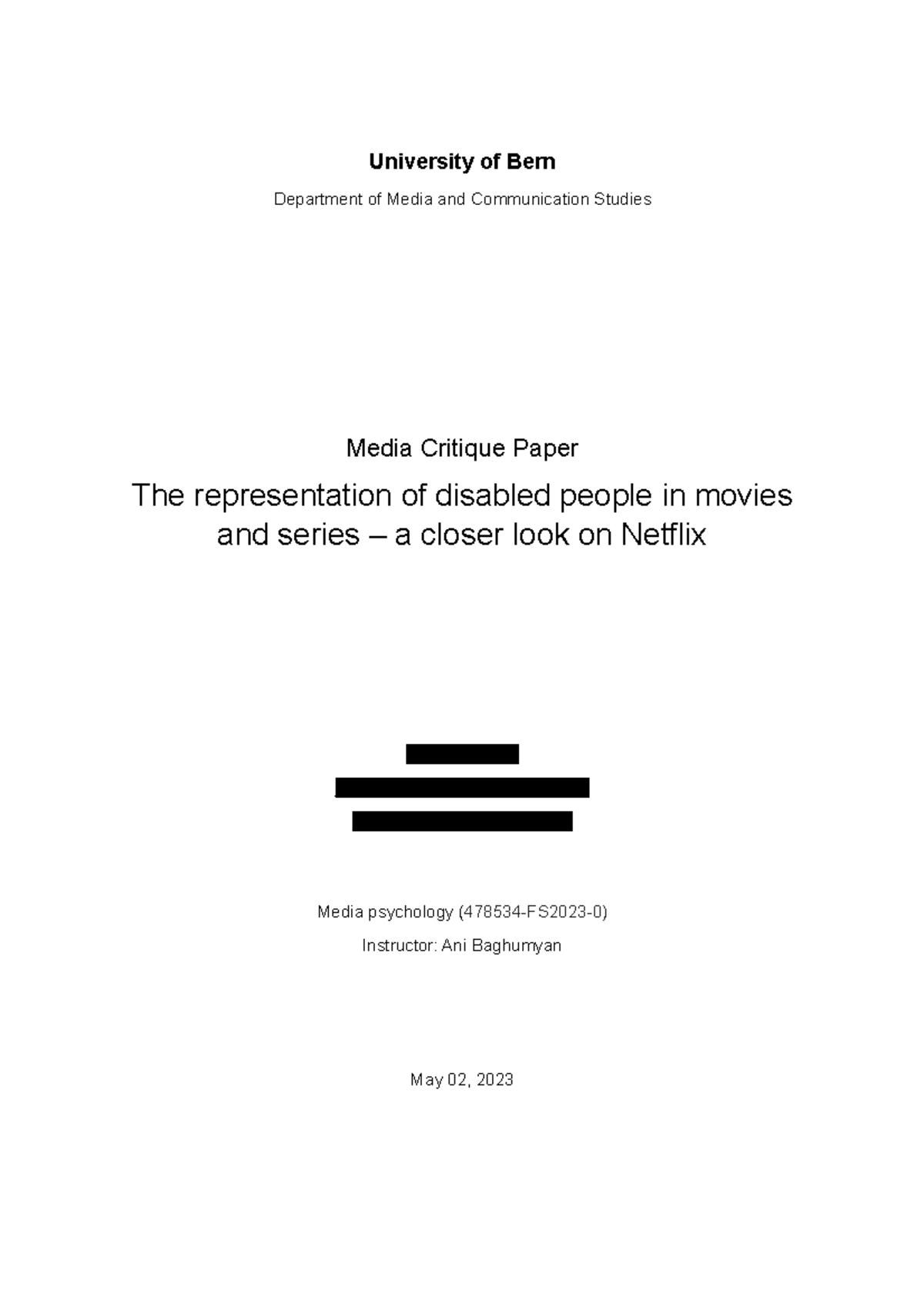 Media Critique Paper example - University of Bern Department of Media ...