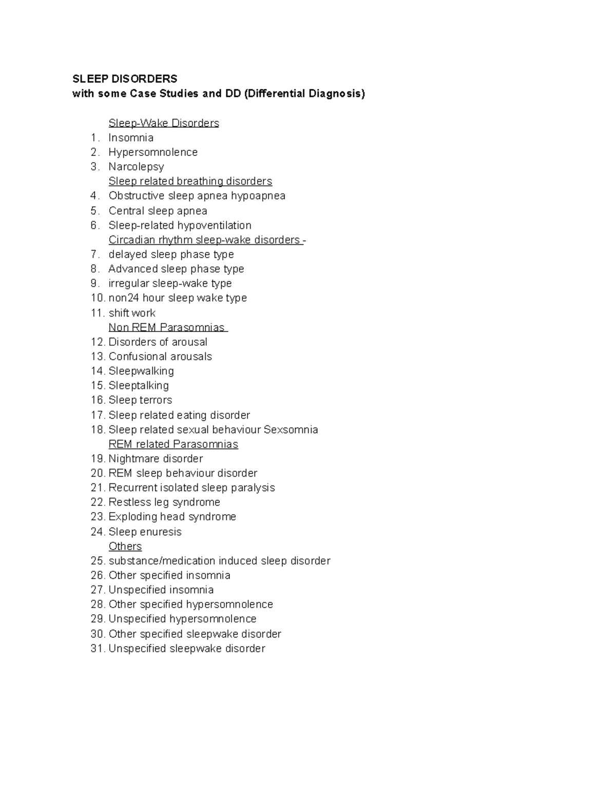 Sleep Disorders - SLEEP DISORDERS with some Case Studies and DD ...
