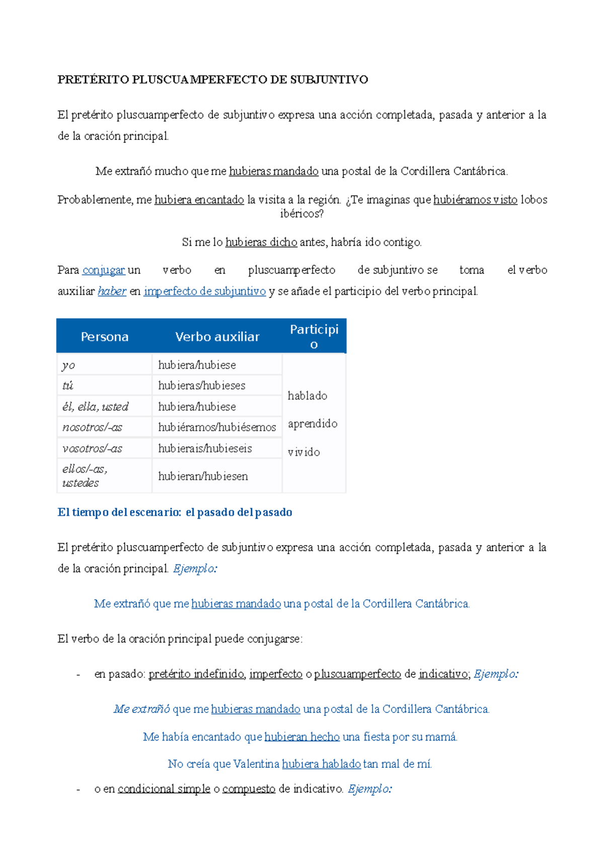 PretéRITO Pluscuamperfecto - PRETÉRITO PLUSCUAMPERFECTO DE SUBJUNTIVO ...