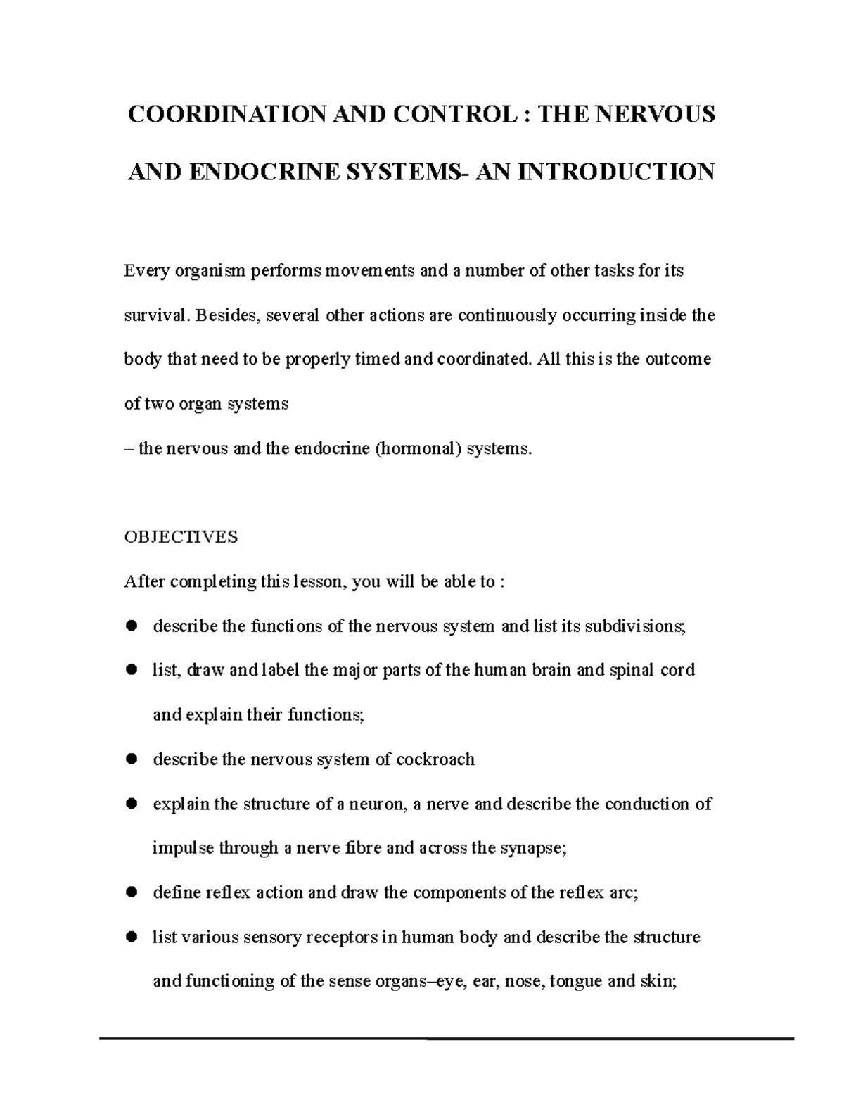 COORDINATION AND CONTROL : THE NERVOUS AND ENDOCRINE SYSTEMS- AN ...