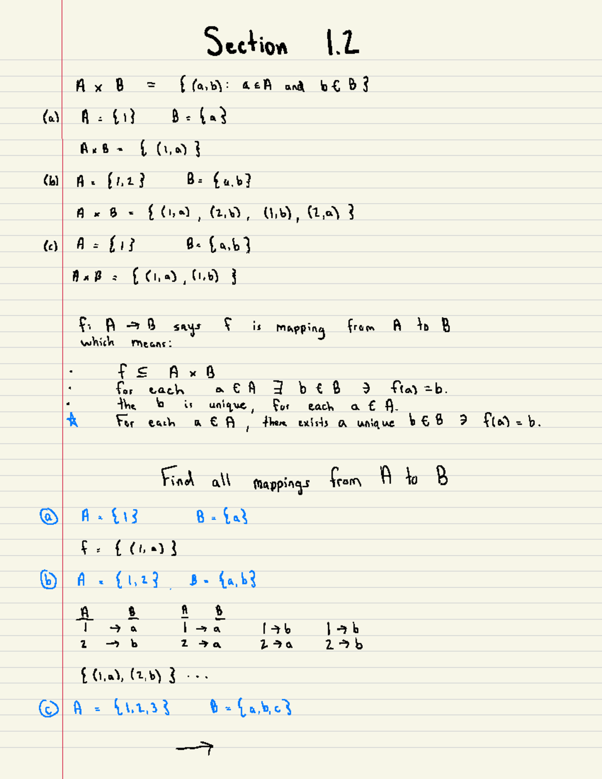 Section 1.2 - notes - Section 1. A x B = { lab) : ac-A and BE B } ( at ...