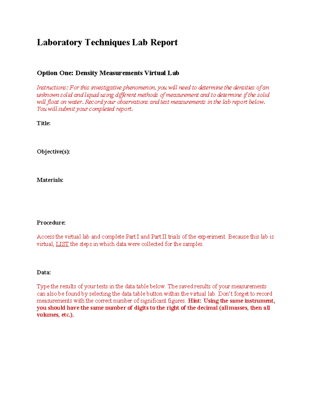 1) Lab Techniques Report - Laboratory Techniques Lab Report Option One ...