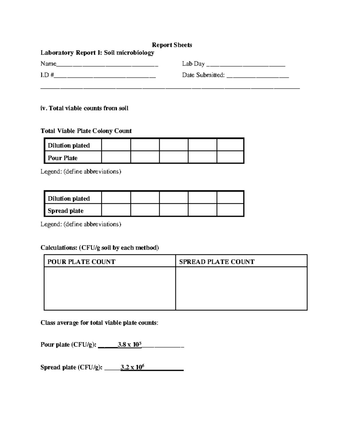 Lab 1 Report sheets - lab 1 - Report Sheets Laboratory Report I: Soil microbiology - Studocu
