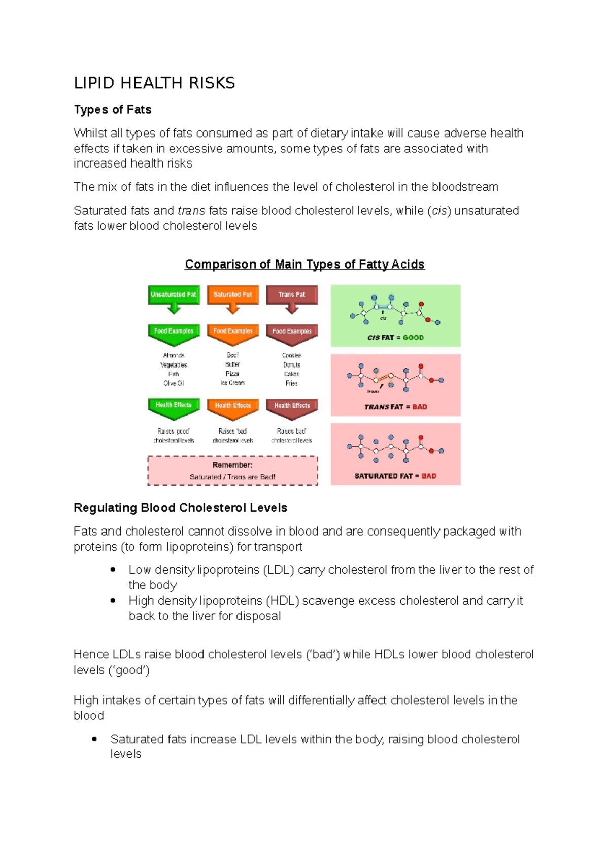 Molecular Biology Notes BIO lipid health risks - LIPID HEALTH RISKS ...