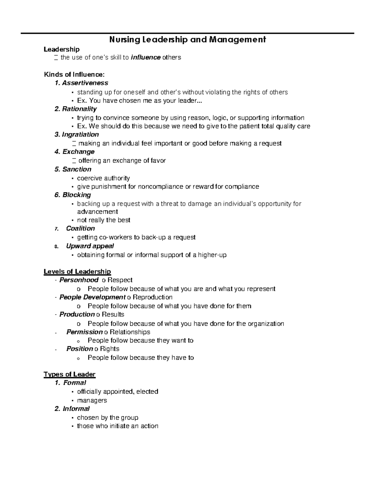 Nursing Leadership and Management - Bachelor of Science in Nursing ...