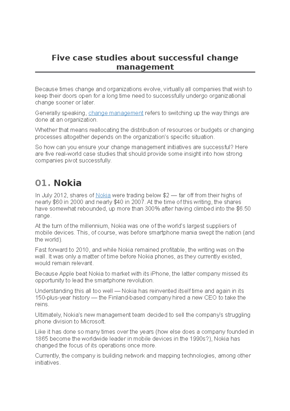 Five small cases in change management - Five case studies about ...