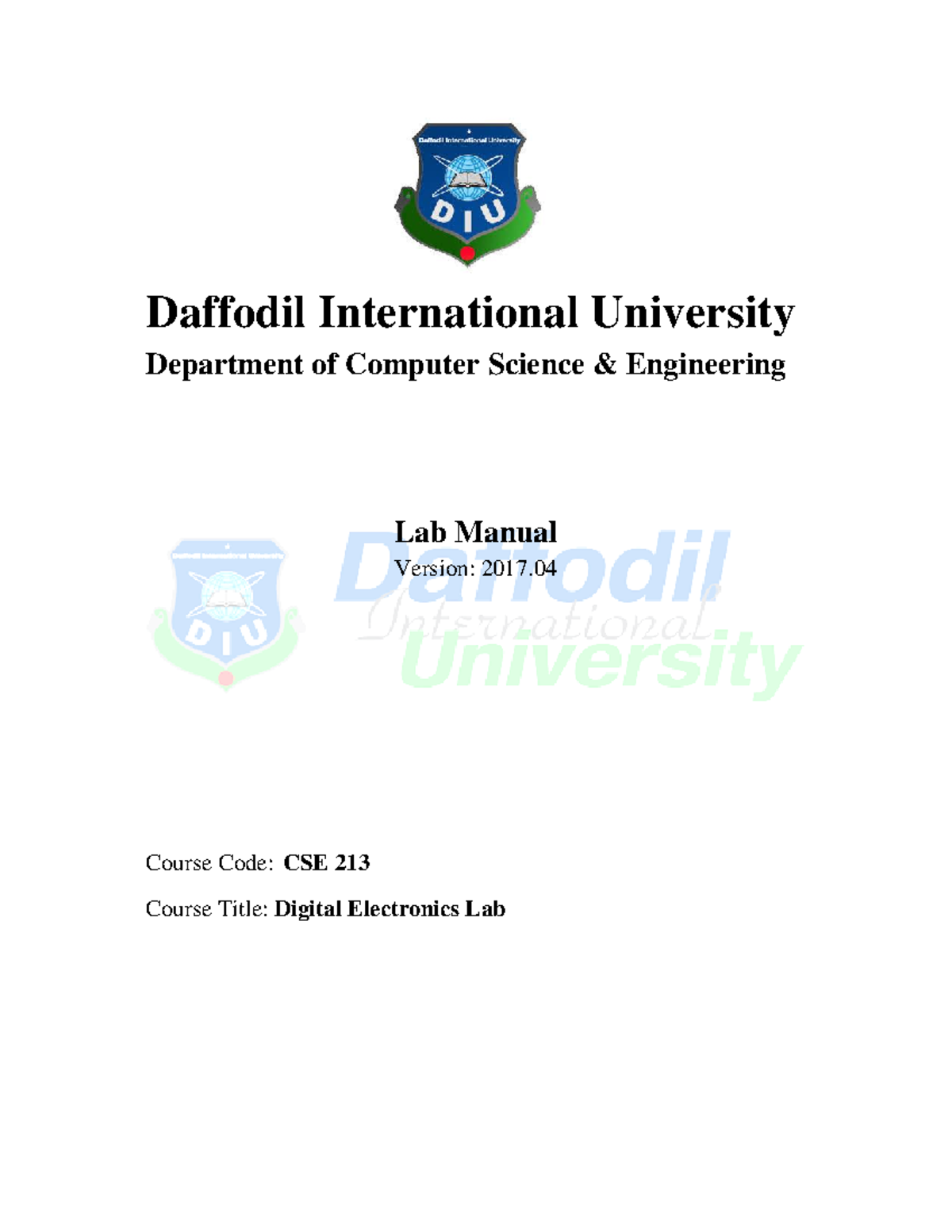 CSE224 Lab-Manual - Daffodil International University Department of Computer Science & - Studocu