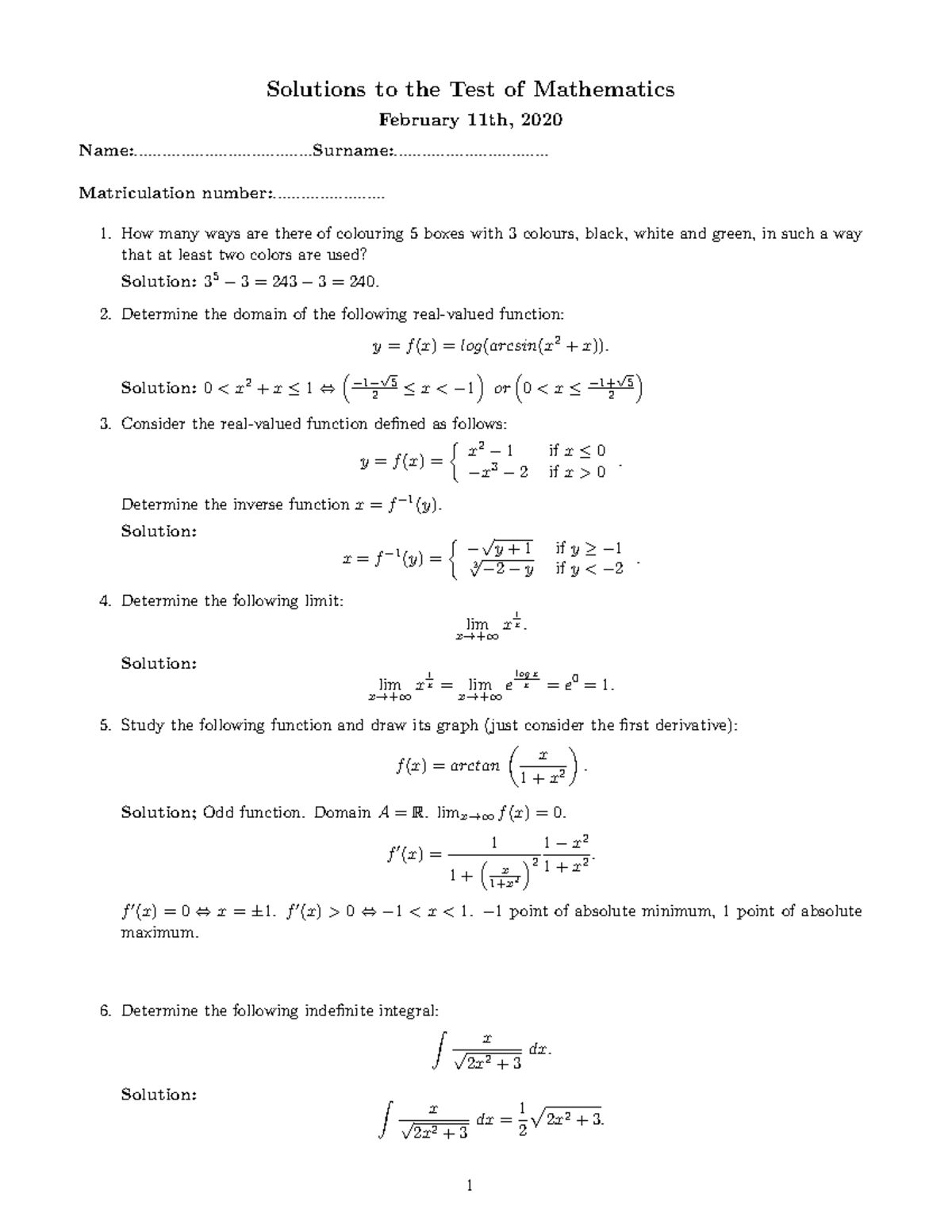 Solutions Math 11Febr2020 - Solutions to the Test of Mathematics ...